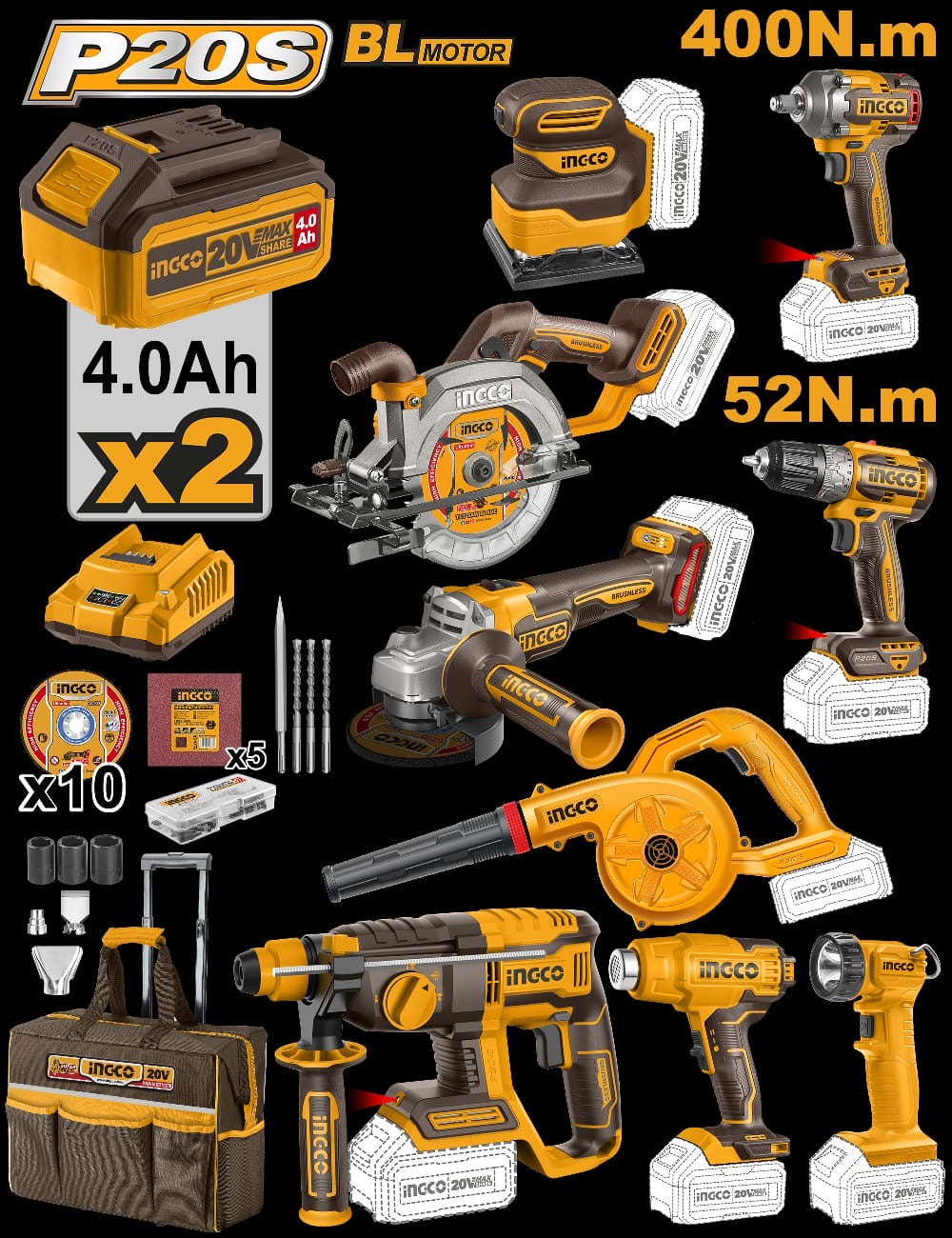 Ingco Cordless 9Pc Kit – Handi In DiY