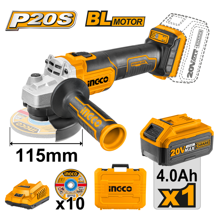 Ingco Cordless Grinder 115mm 20V Brushless Kit – Handi In DiY